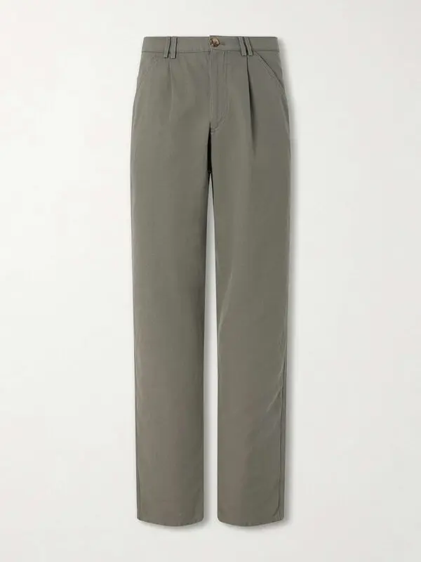 Brunello Cucinelli Straight-leg Pleated Cotton And Linen-blend Trousers - Green