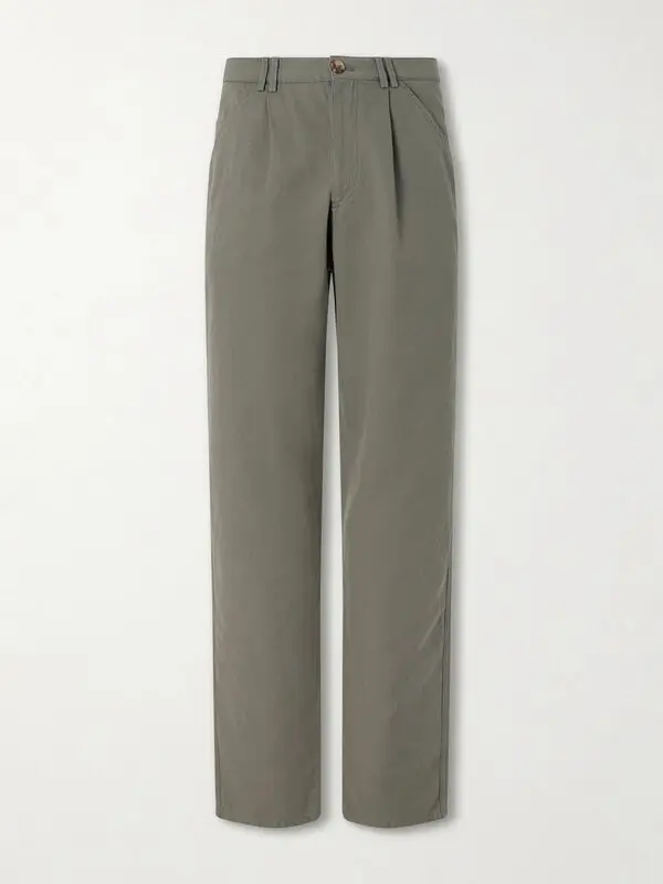 Brunello Cucinelli Straight-leg Pleated Cotton And Linen-blend Trousers - Green