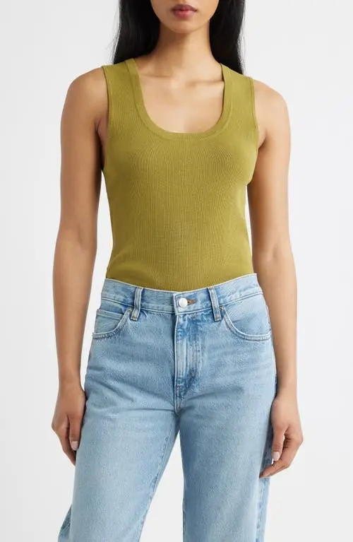 Mango Sleeveless Ribbed Knit Tank Top - Green