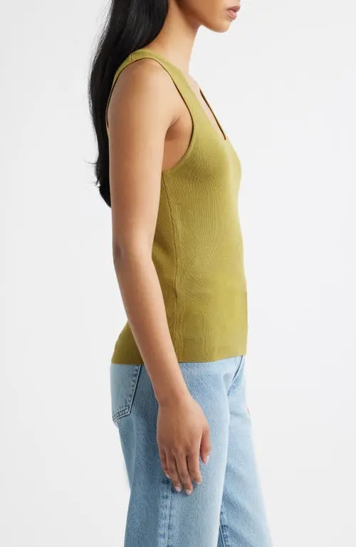 Mango Sleeveless Ribbed Knit Tank Top - Green