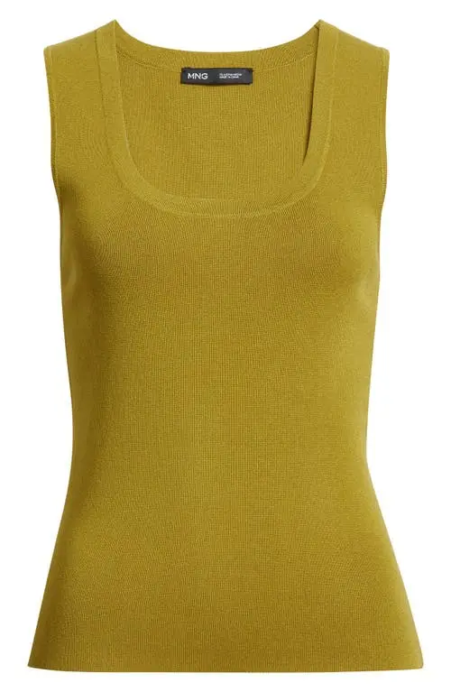 Mango Sleeveless Ribbed Knit Tank Top - Green