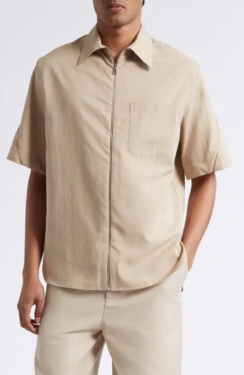 Givenchy Embroidered Logo Short Sleeve Zip Shirt - Beige