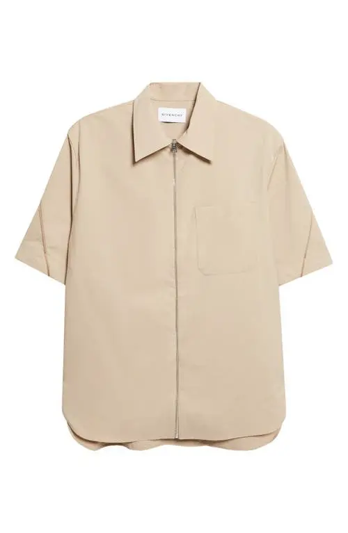 Givenchy Embroidered Logo Short Sleeve Zip Shirt - Beige