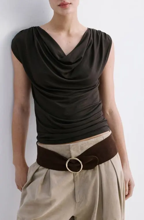 Mango Cowl Neck T-shirt - Brown
