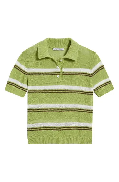 Mango Striped Polo Sweater - Green