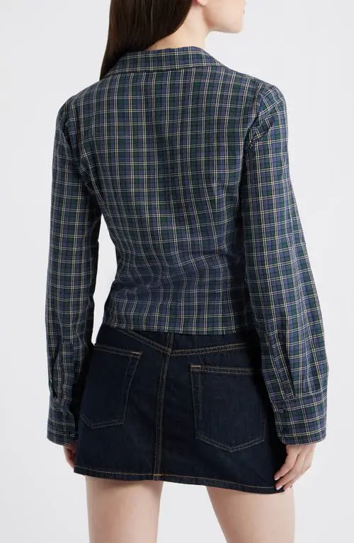 Mango Galeeno Plaid Ruched Top