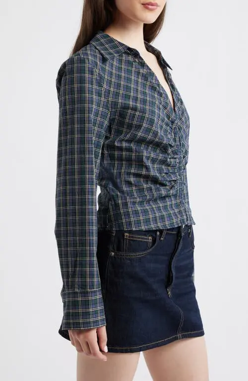 Mango Galeeno Plaid Ruched Top