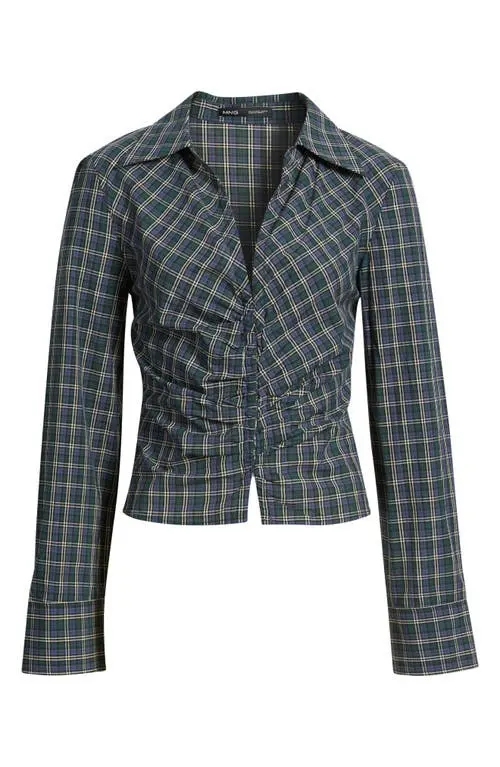 Mango Galeeno Plaid Ruched Top