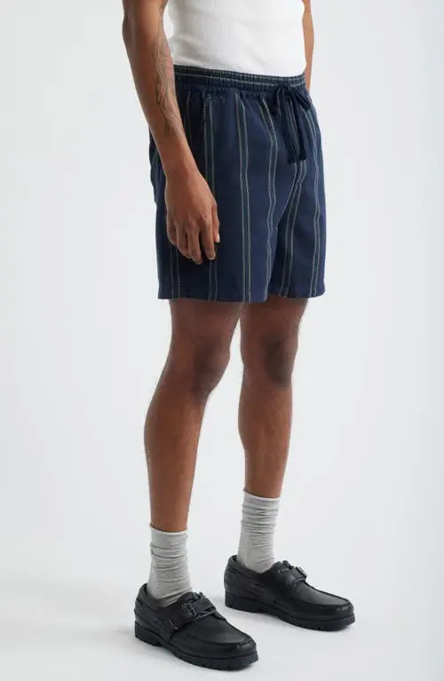 LES DEUX Lawson Stripe Cotton Drawstring Shorts - Dark Navy