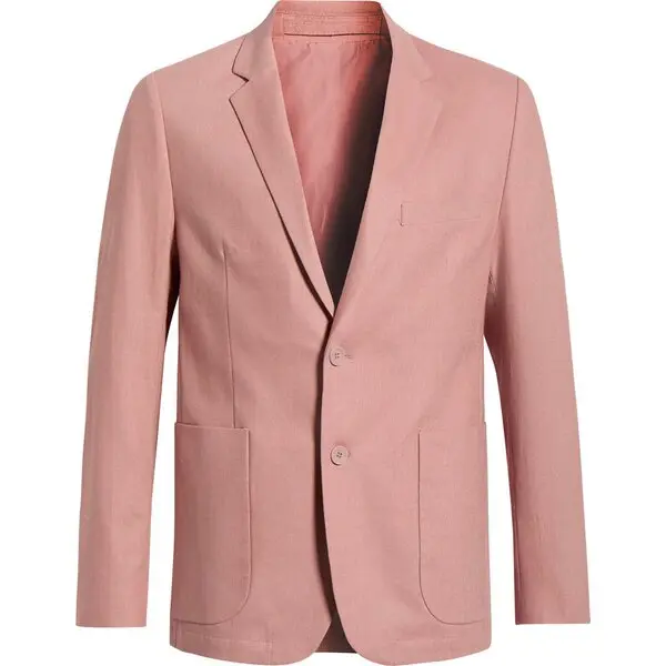 PERCIVAL Tailored Fit Light Linen & Cotton Suit Jacket - Mauve