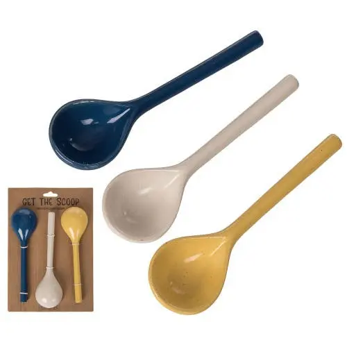 TRANSPAC Ceramic Citrus Indigo Spoons Set Of 3 Colorful Home Decor For Spring Kitchen And Dining - Multicolored