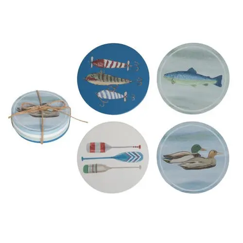 TRANSPAC Mdf Retreat Coasters Set Of 4 For Spring Serving And Entertaining - Multicolored