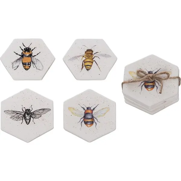 TRANSPAC Dolomite Honeycomb Coasters Set Of 4 For Spring Serving And Entertaining - Multicolored