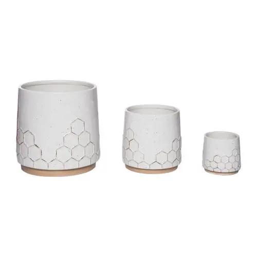 TRANSPAC Dolomite Bee Planters Set Of 3 For Spring Garden Decor