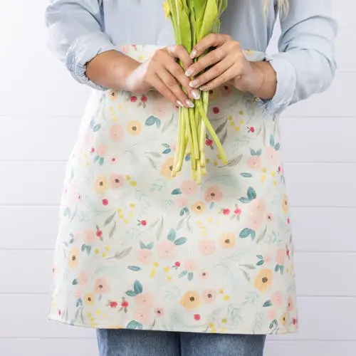 TRANSPAC Fabric Flower Half Apron Spring Kitchen Textile Home Decor Polyester Stylish And Functional Cooking Accessory