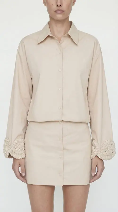 ELEXIAY Amira Cotton Poplin Dress With Scalloped Crochet Trim