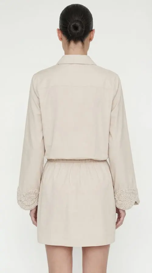 ELEXIAY Amira Cotton Poplin Dress With Scalloped Crochet Trim