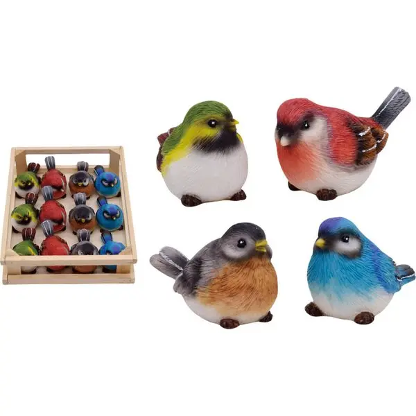 TRANSPAC Mini Resin Bright Rainbow Birds In Crate Decorative Objects For Home And Garden - Multicolored