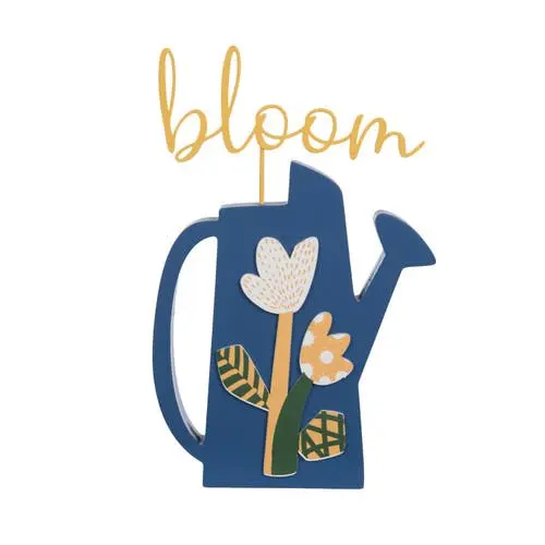 TRANSPAC Mdf And Metal Decorative Sign Bloom Figural Wood Decorations Yellow And Blue And White For Spring Wall And Entryway Decor - Multicolored
