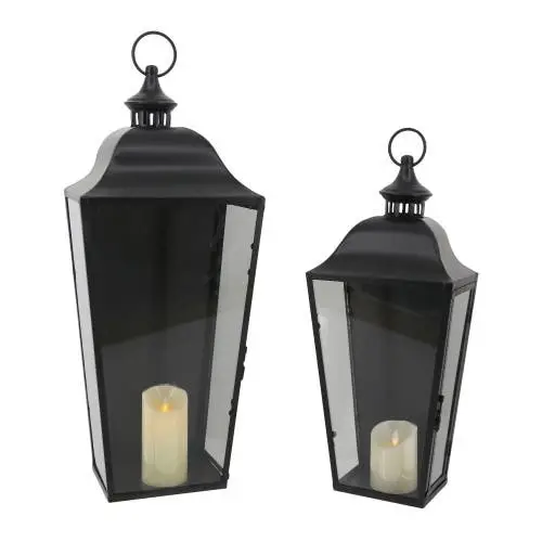 TRANSPAC Led Metal Oversized Wall Lanterns Set Of 2 Decorative Candle Holders For Home Spring Decor - Multicolored