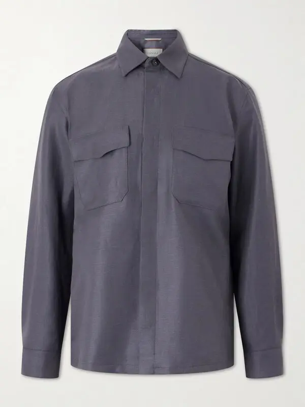 Canali Wool And Linen-blend Twill Shirt - Gray