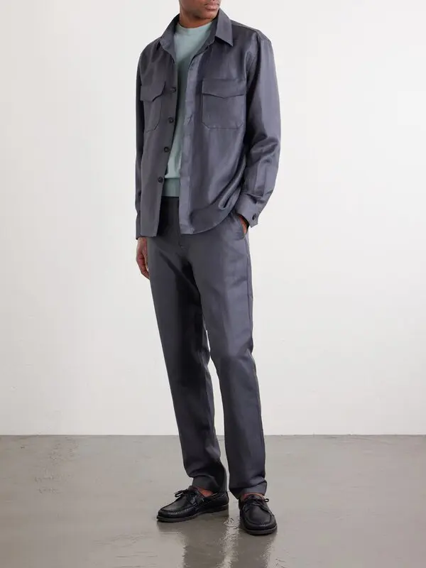 Canali Wool And Linen-blend Twill Shirt - Gray