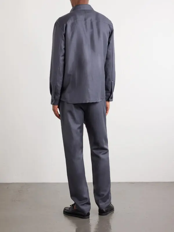 Canali Wool And Linen-blend Twill Shirt - Gray