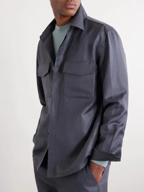 Canali Wool And Linen-blend Twill Shirt - Gray