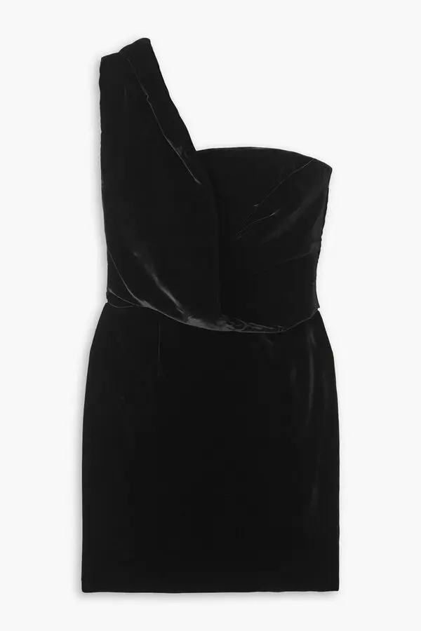 TOM FORD One-shoulder Draped Velvet Mini Dress - Black