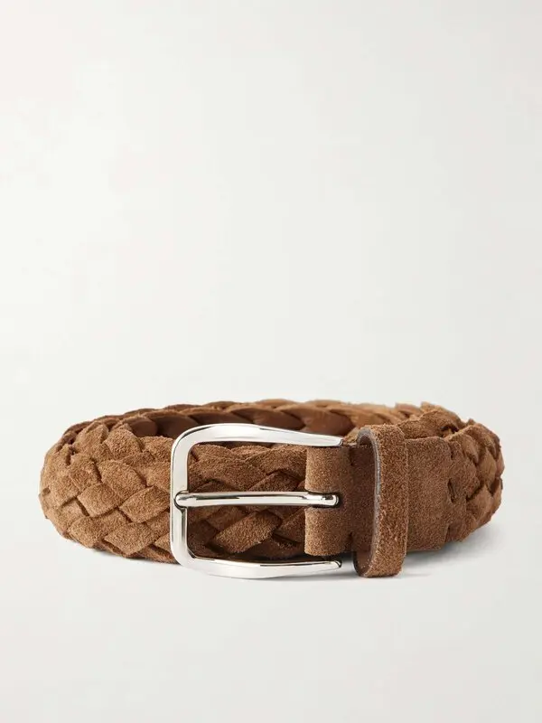 Brunello Cucinelli 2cm Woven Suede Belt - Tan