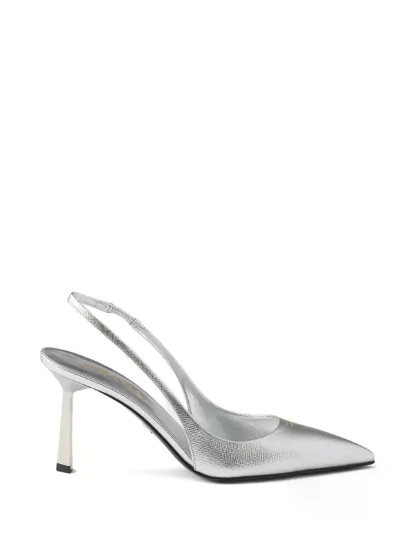 Prada Printed Leather Slingback Pumps - Silver