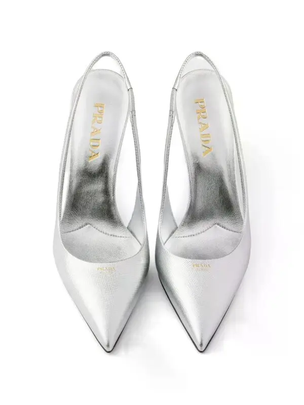 Prada Printed Leather Slingback Pumps - Silver