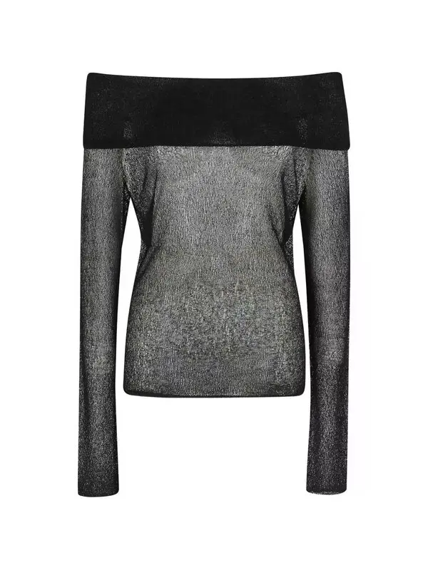 ROBERTO COLLINA Openwork Lace-effect Off-the-shoulder Sweater - Black