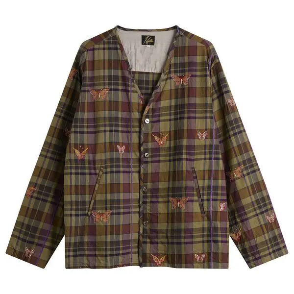 Needles Embroidered Madras Plaid Cardigan - Brown