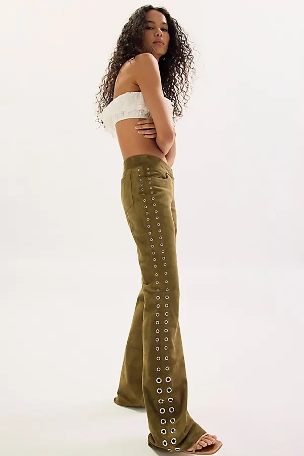 DEADWOOD Dali Suede Eyelet Pants - Green