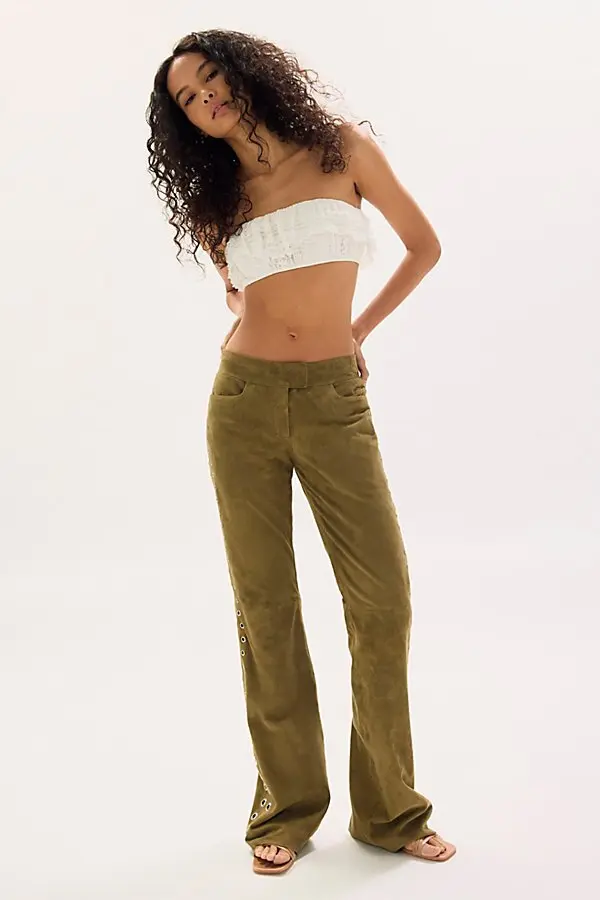 DEADWOOD Dali Suede Eyelet Pants - Green