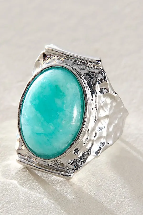 ARIANA OST Oversized Stone Ring - Silver/amazonite