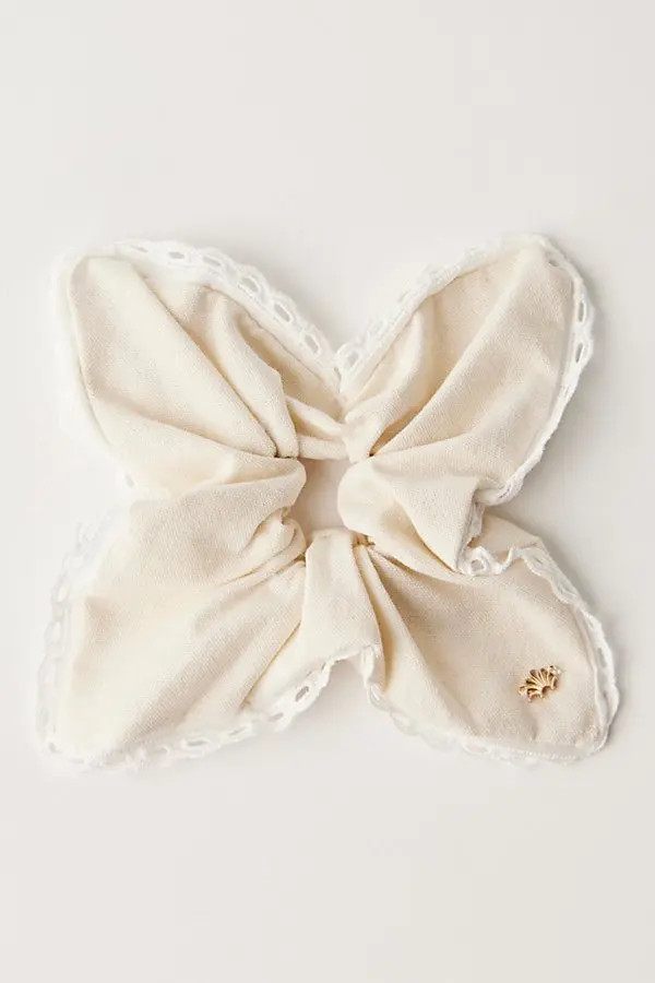 Lele Sadoughi Eyelet Trim Square Scrunchie - Ivory