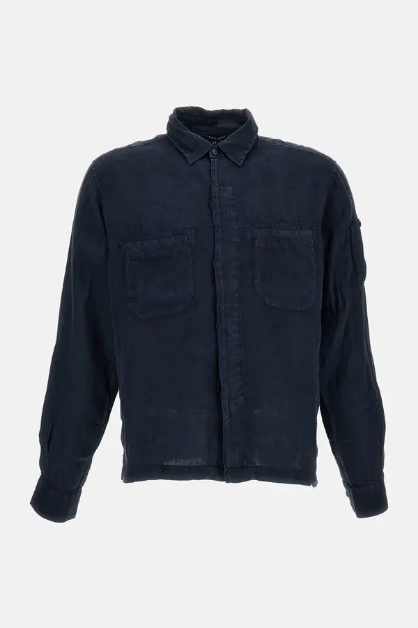 C.P. COMPANY Long-sleeved Linen Shirt - Blue
