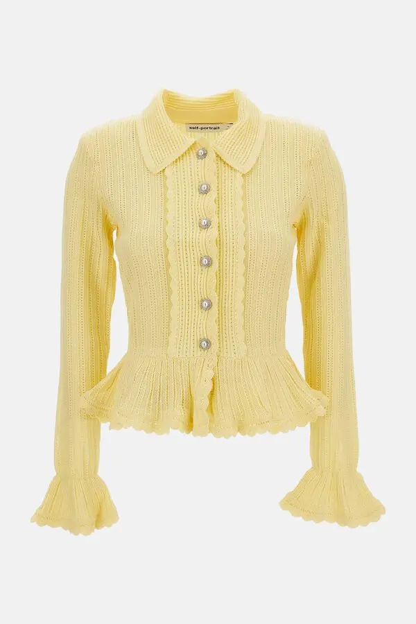 SELF-PORTRAIT Pointelle Knit Cardigan - Yellow