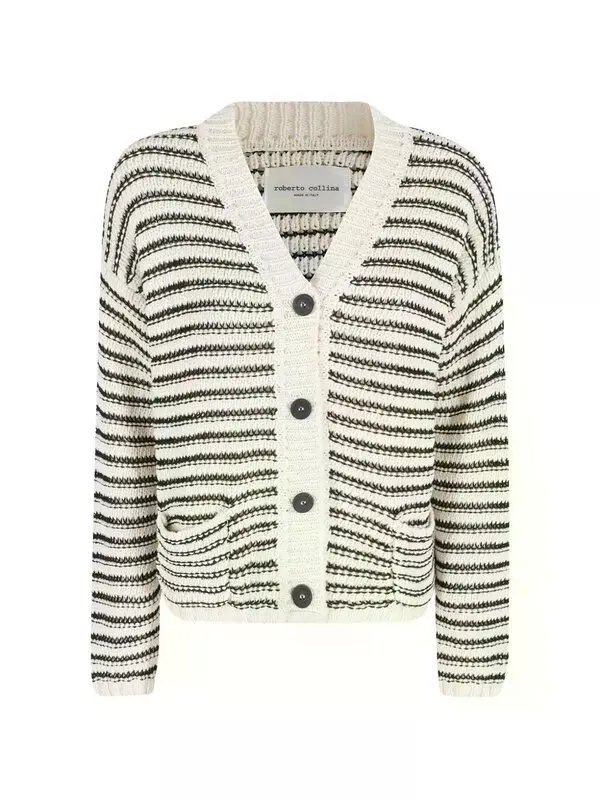 ROBERTO COLLINA Striped Chunky-knit Cardigan - Neutrals