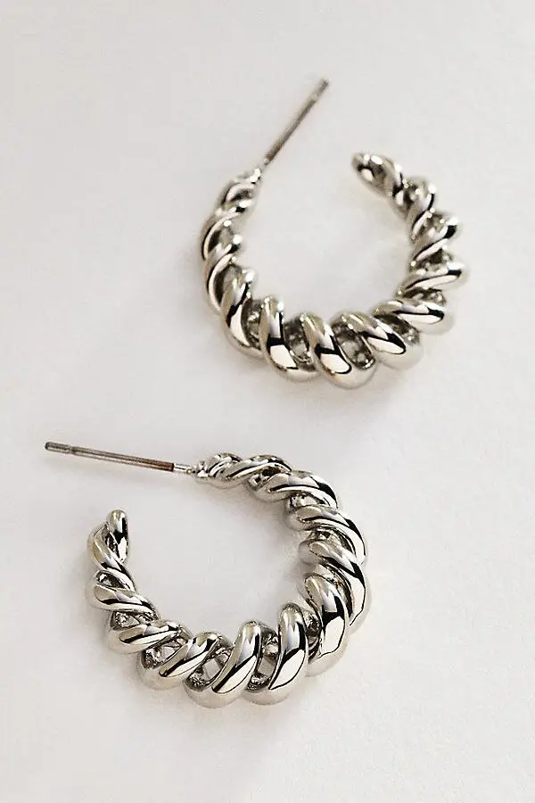 Anthropologie Spiral Hoop Earrings - Silver