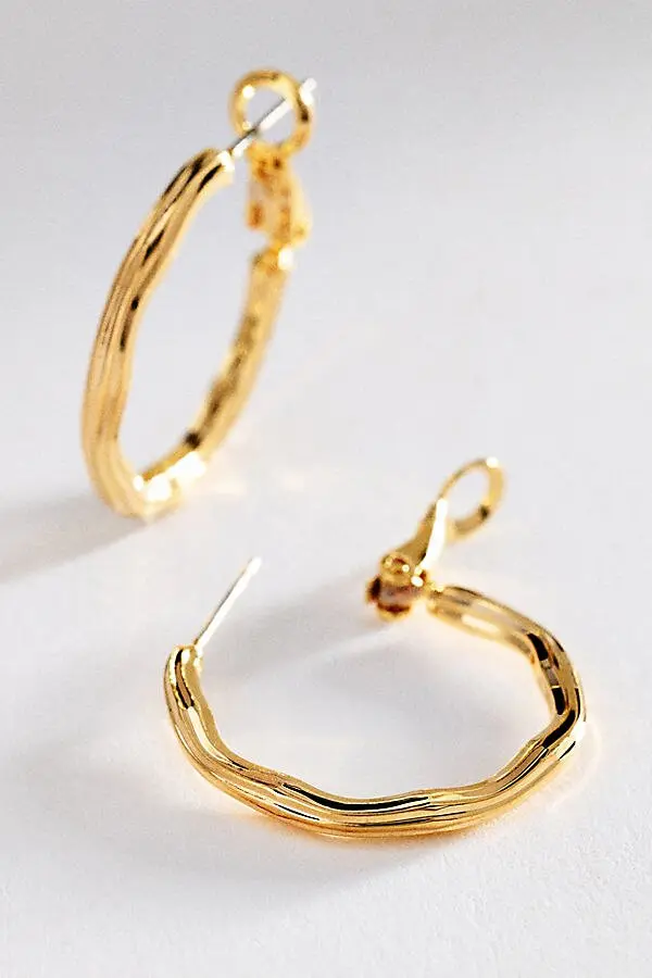 Anthropologie Ribbed Hoop Earrgs - Gold