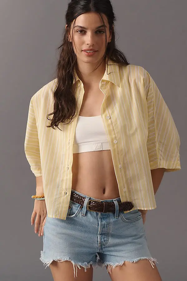 AGOLDE Merr Short-sleeve Crop Buttondown Shirt - Wirrel Stripe