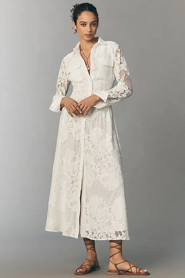 Bardot Agatha Lace Shirt Dress - Ivory