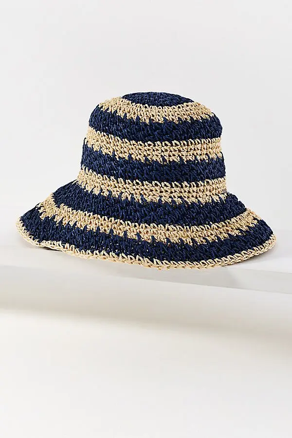 CHEVEUX CORP. Straw Bucket Hat - Navy
