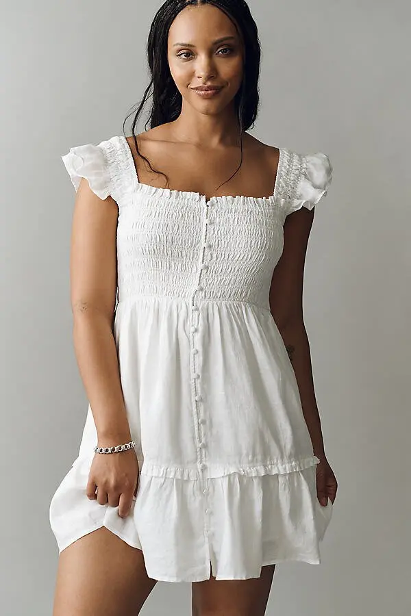 Anthropologie Peregrine Linen Mini Dress - White
