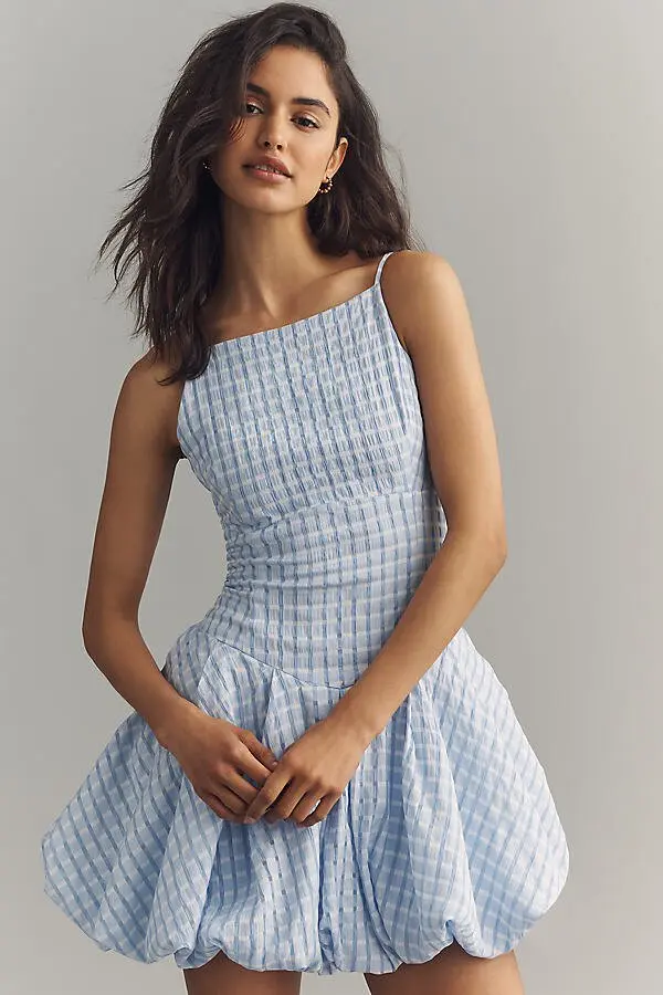 Astr The Label Tionna Mini Bubble Dress - Blue Plaid