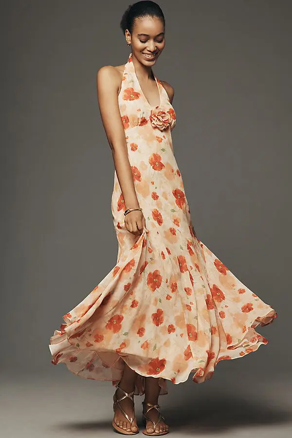 Astr The Label Yasmeen Halter Slip Dress - Orange Floral