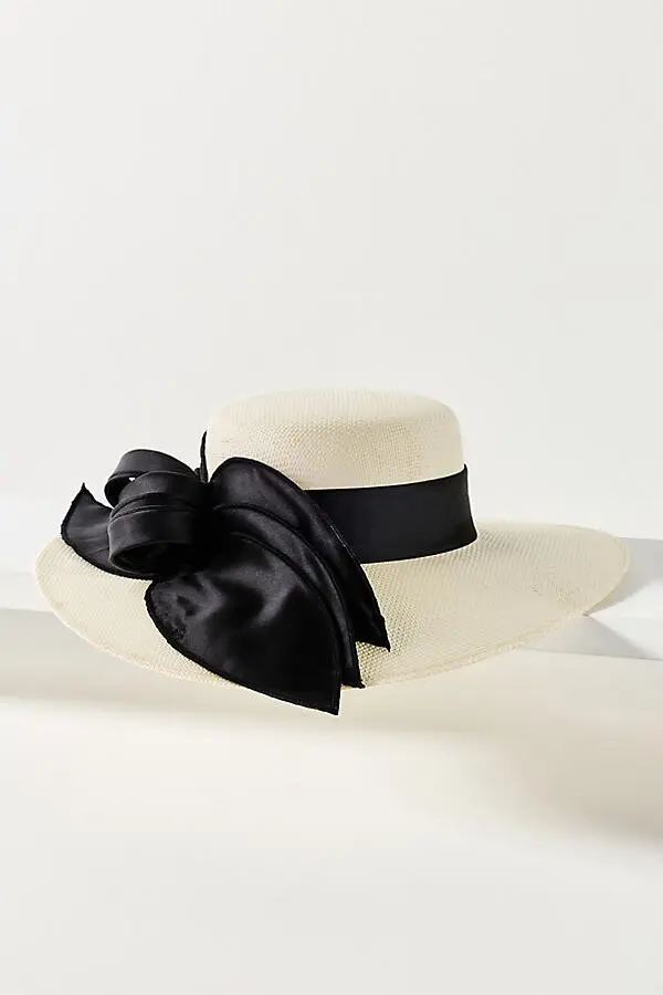San Diego Hat Woven Boater With Satin Bow - White/black